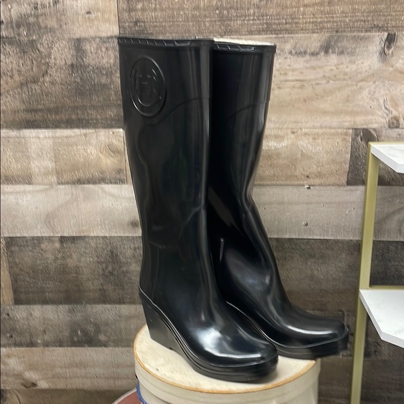 Hunter | Shoes | Hunter Black Wedge Winter Rain Boots Kneehigh | Poshmark
